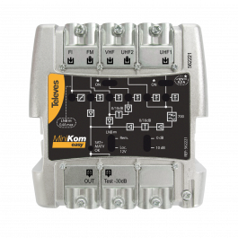 MiniKom EasyF broadband multiband amplifier 5 inputs: FM-VHF-UHF-UHF-SAT